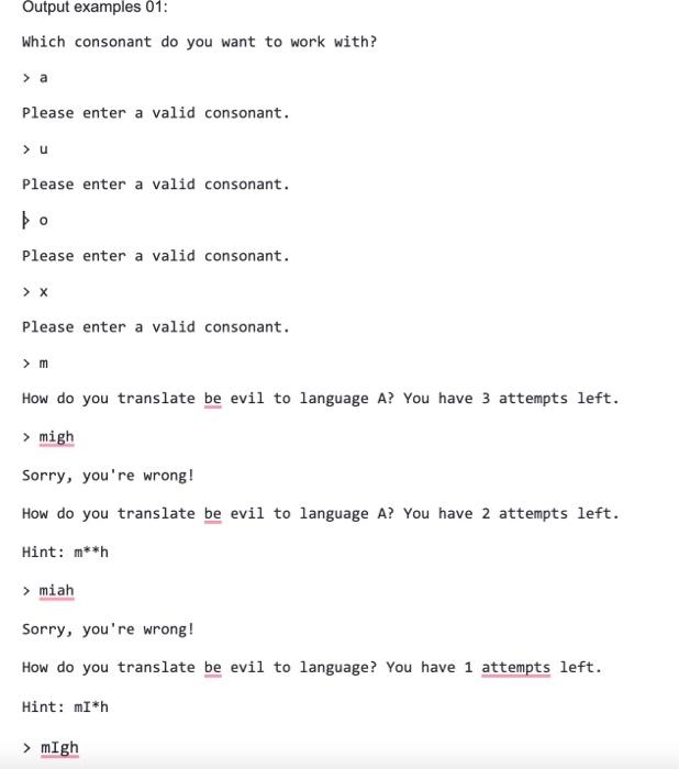 Solved Consonants for language A: b, ch, D, gh, H, j, I, m, | Chegg.com