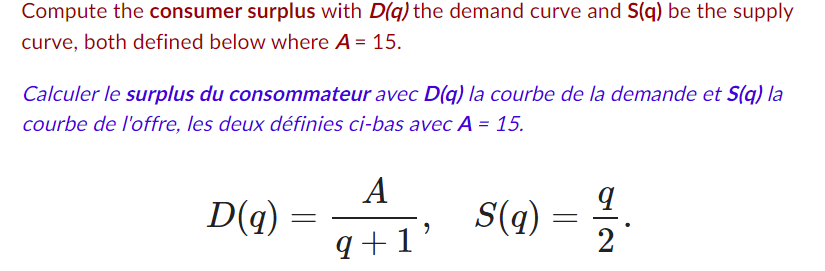 Solved Compute the consumer surplus with D(q) ﻿the demand | Chegg.com