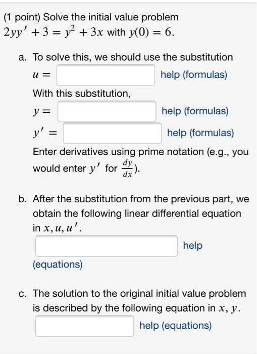 Solved (1 point) Solve the initial value problem 2yy' + 3 = | Chegg.com