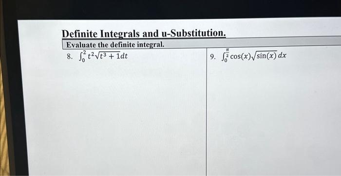 Solved Definite Integrals and u-Substitution. Evaluate the | Chegg.com