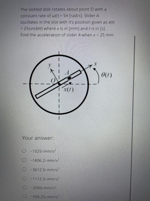Solved The slotted disk rotates about point o with a | Chegg.com