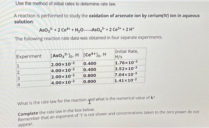 Solved Use The Method Of Initial Rates To Determine Rate