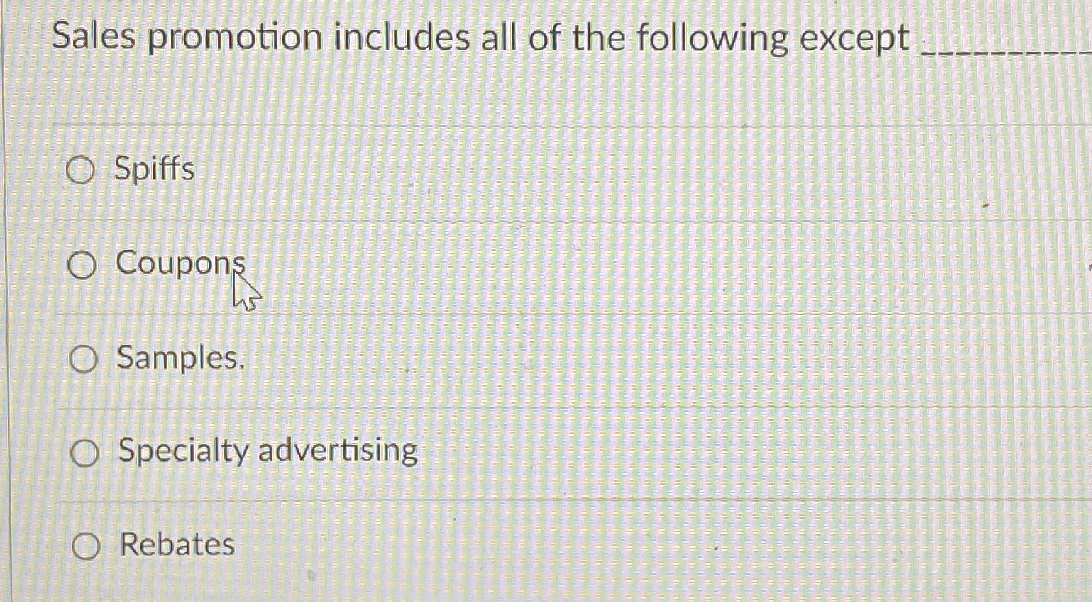 Solved Sales promotion includes all of the following except | Chegg.com