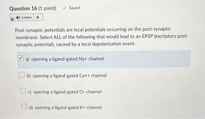 Solved Post-synaptic potentials are local potentials | Chegg.com