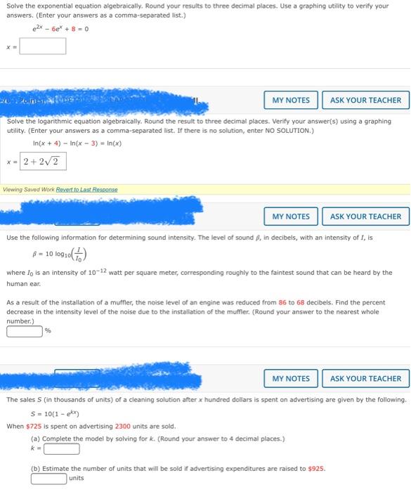 Solved Solve the exponential equation algebraically. Round | Chegg.com