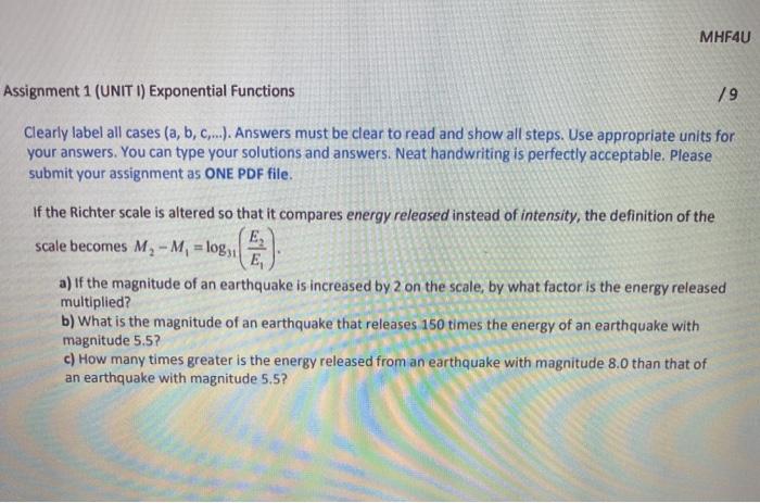Solved MHF4U Assignment 1 (UNIT I) Exponential Functions 79 | Chegg.com