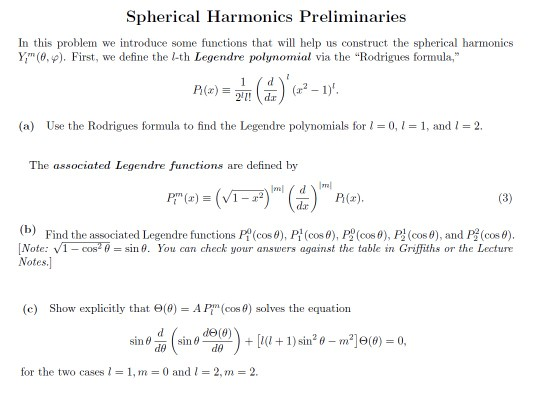 Solved Spherical Harmonics Preliminaries In this problem we | Chegg.com