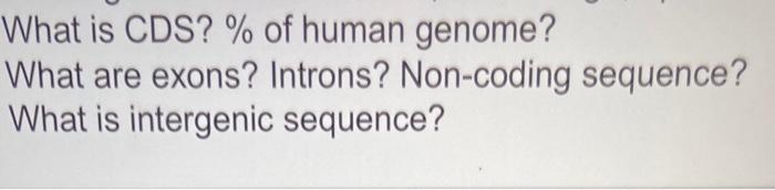 Solved What is CDS? % of human genome? What are exons? | Chegg.com