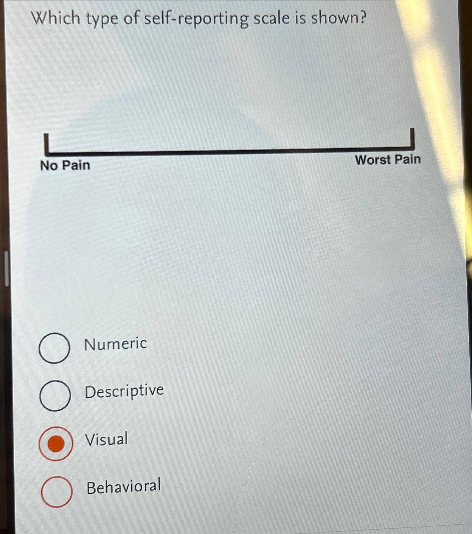 Solved Which type of self-reporting scale is shown?No | Chegg.com