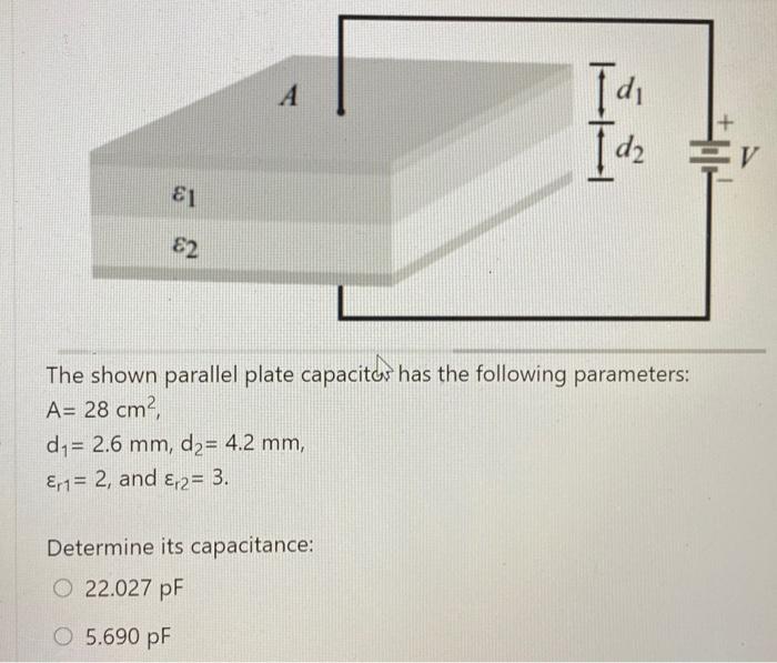 Solved A Tdi Id2 THE 휜 E2 The shown parallel plate capacitor | Chegg.com