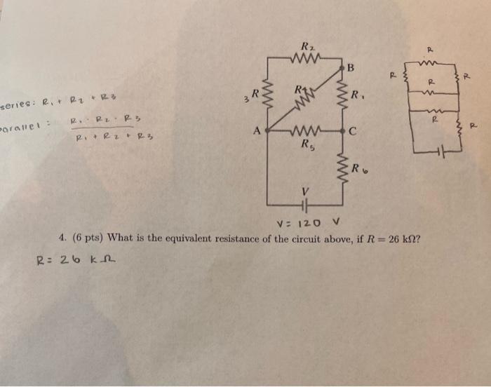 Solved 4. ( 6 pts) What is the equivalent resistance of the | Chegg.com