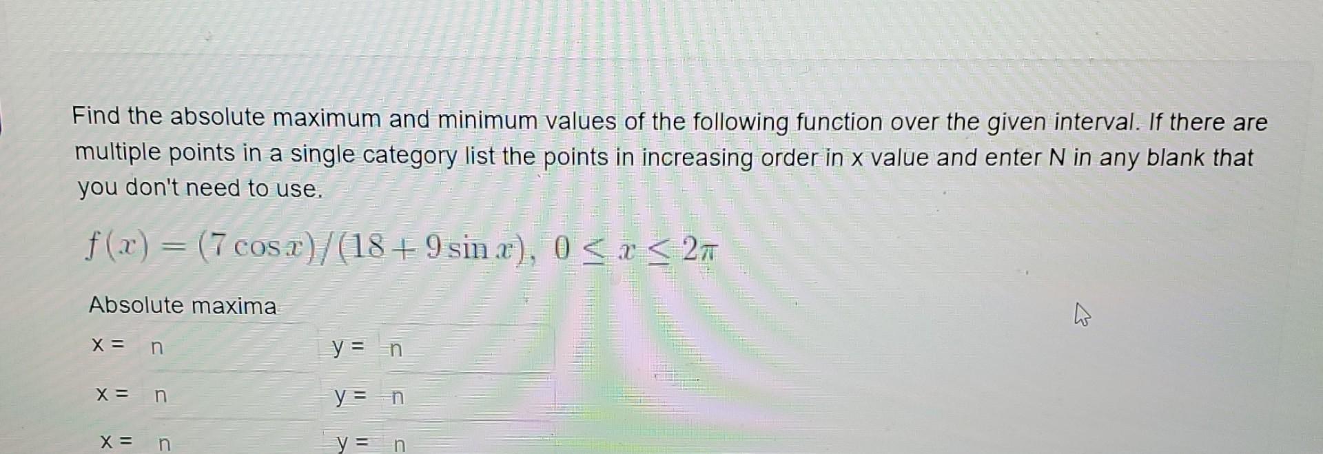 Solved Find The Absolute Maximum And Minimum Values Of The 8948