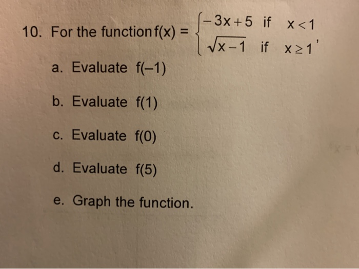 Solved 10. For the function f(x) = -3x+5 if X