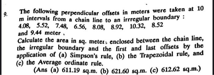 Solved The following perpendicular offsets in meters were | Chegg.com