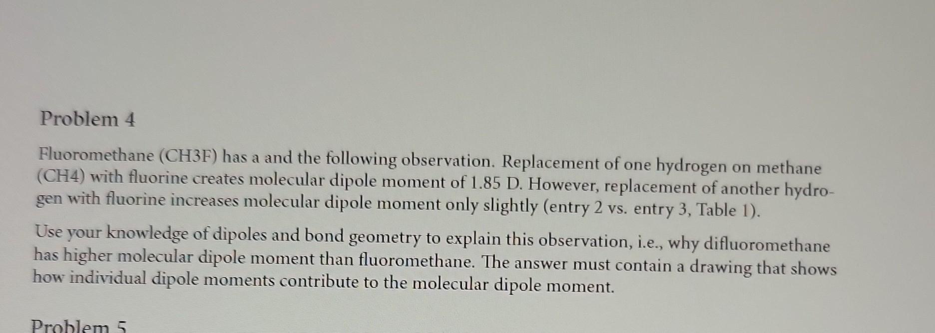 Solved Consider experimental dipole moments for | Chegg.com