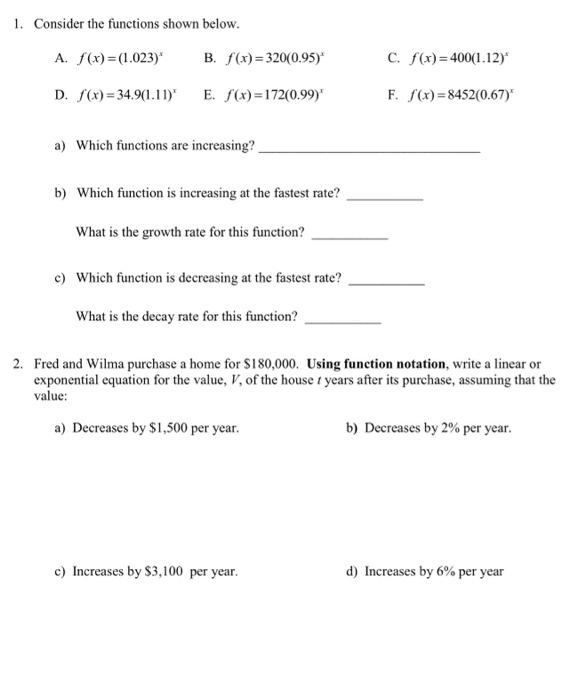 Solved 1. Consider the functions shown below. A. | Chegg.com