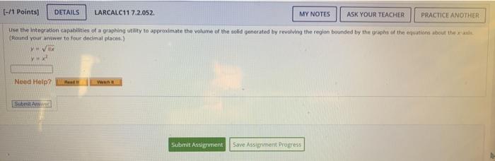 Solved (-/1 Points) DETAILS LARCALC117.2.052 MY NOTES ASK | Chegg.com