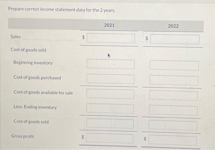 Solved Prepare the correct income statement data for the 2 | Chegg.com