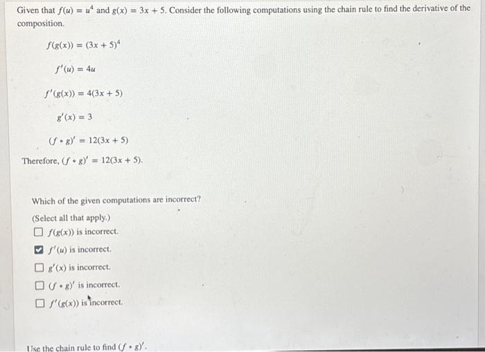Solved Given that f(u) = u and g(x) = 3x + 5. Consider the | Chegg.com