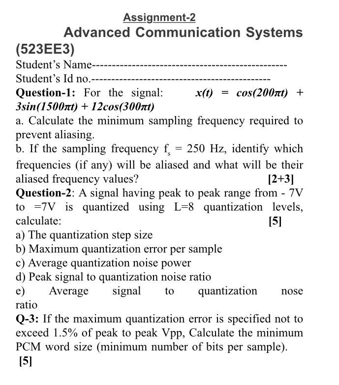 Solved Assignment-2Advanced Communication Systems | Chegg.com