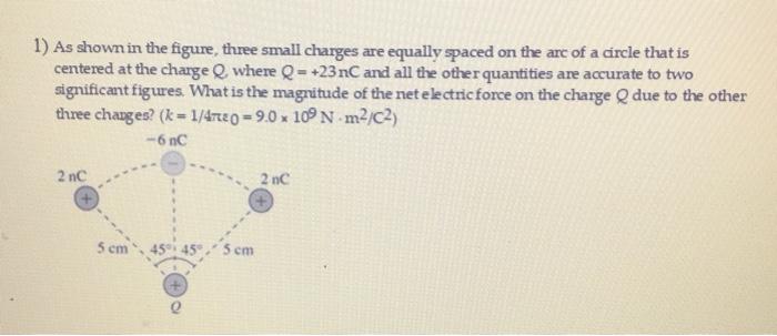 Solved 1) As shown in the figure, three small charges are | Chegg.com