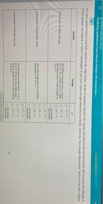 Solved O ENTROPE AND THE ENERGY Predicting qualitatively how | Chegg.com