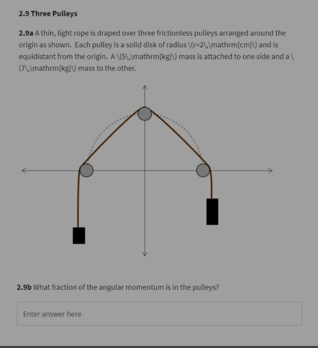 Solved 2.9 Three Pulleys 2.9a A thin, light rope is draped | Chegg.com