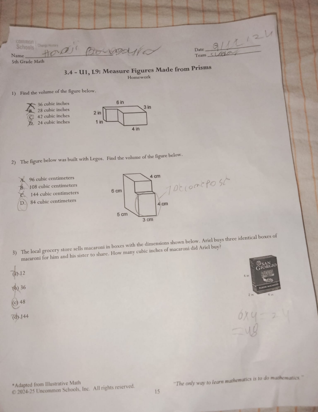 Solved 5th Grade Math3.4 - ﻿U1, ﻿L9: Measure Figures Made | Chegg.com