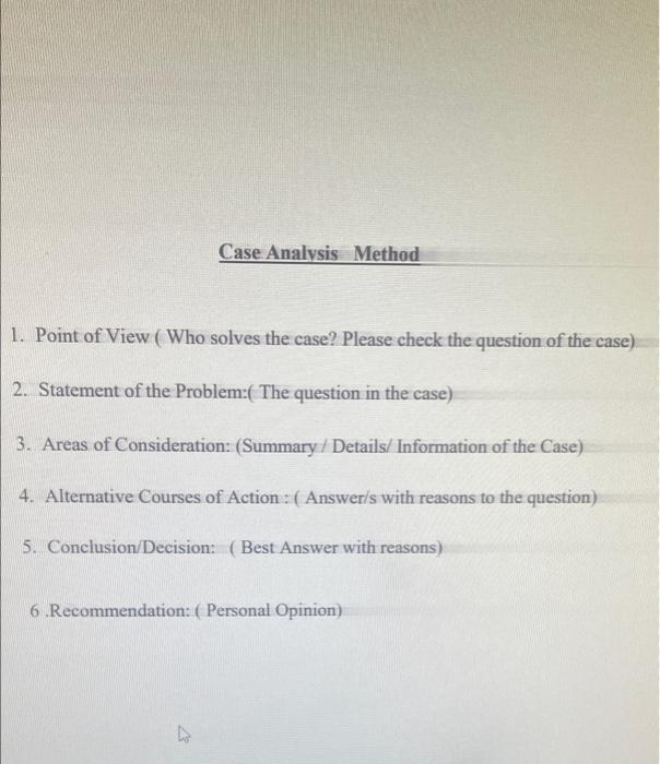 Solved Case Analysis Method 1. Point of View (Who solves the | Chegg.com