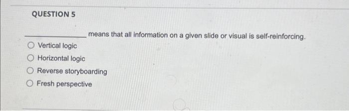 Solved means that all information on a given slide or visual | Chegg.com