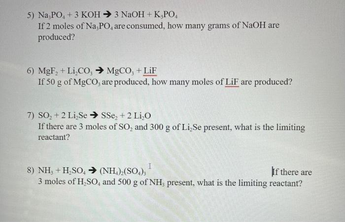 Solved 5) Na3PO4+3KOH→3NaOH+K3PO4 If 2 moles of Na3PO4 are | Chegg.com