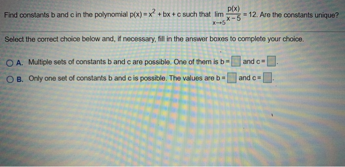 Solved Find constants b and c in the polynomial p(x) = x2 + | Chegg.com