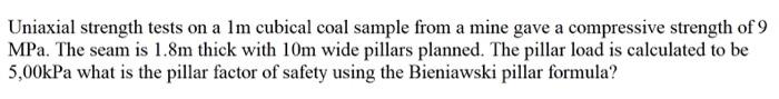 Solved Uniaxial strength tests on a Im cubical coal sample | Chegg.com