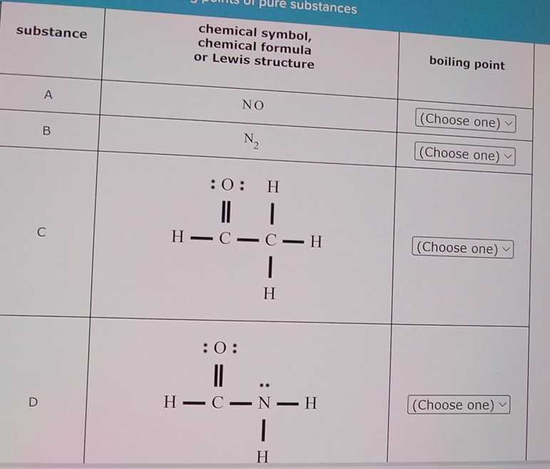 \table[[substance,chemical symbol, chemical formula | Chegg.com