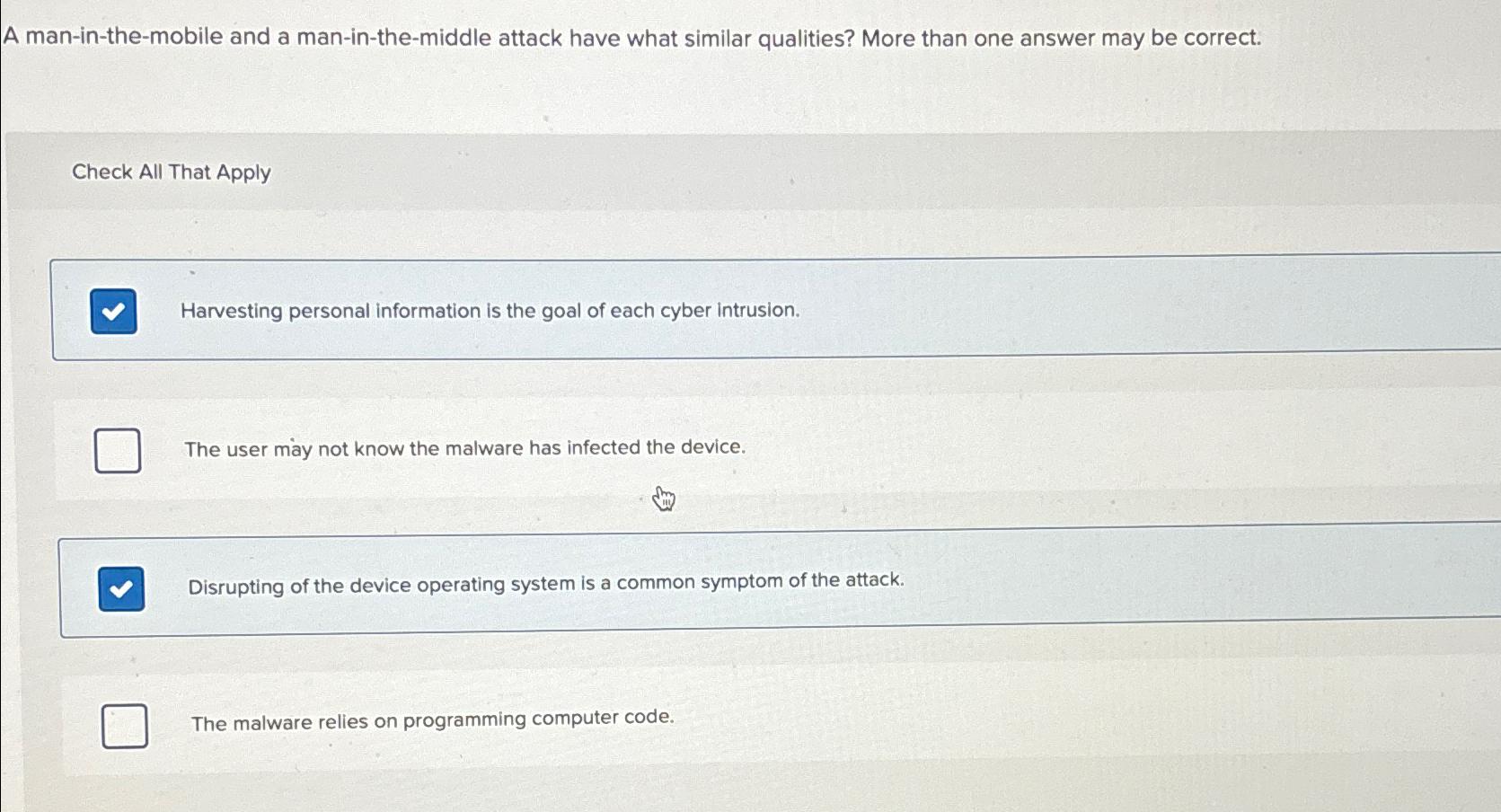 Solved A man-in-the-mobile and a man-in-the-middle attack | Chegg.com