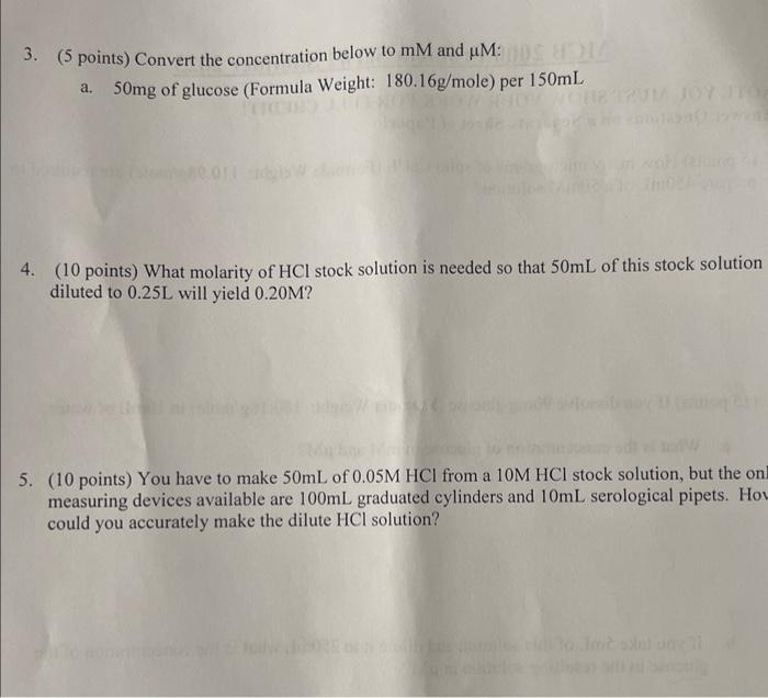 Solved 3. (5 points) Convert the concentration below to mM | Chegg.com