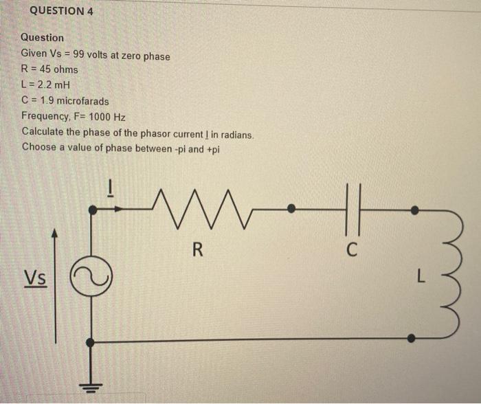 Solved Given the phasor voltage, Vs=83 volts at zero phase | Chegg.com