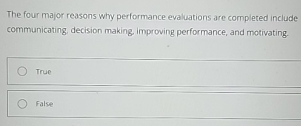 Solved The four major reasons why performance evaluations | Chegg.com