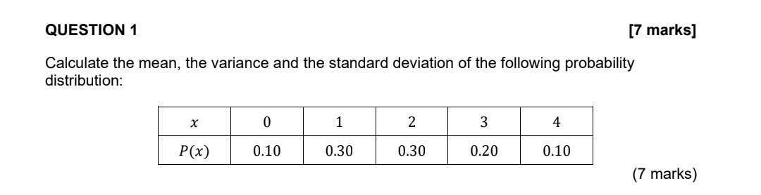 Solved Calculate the mean, the variance and the standard | Chegg.com