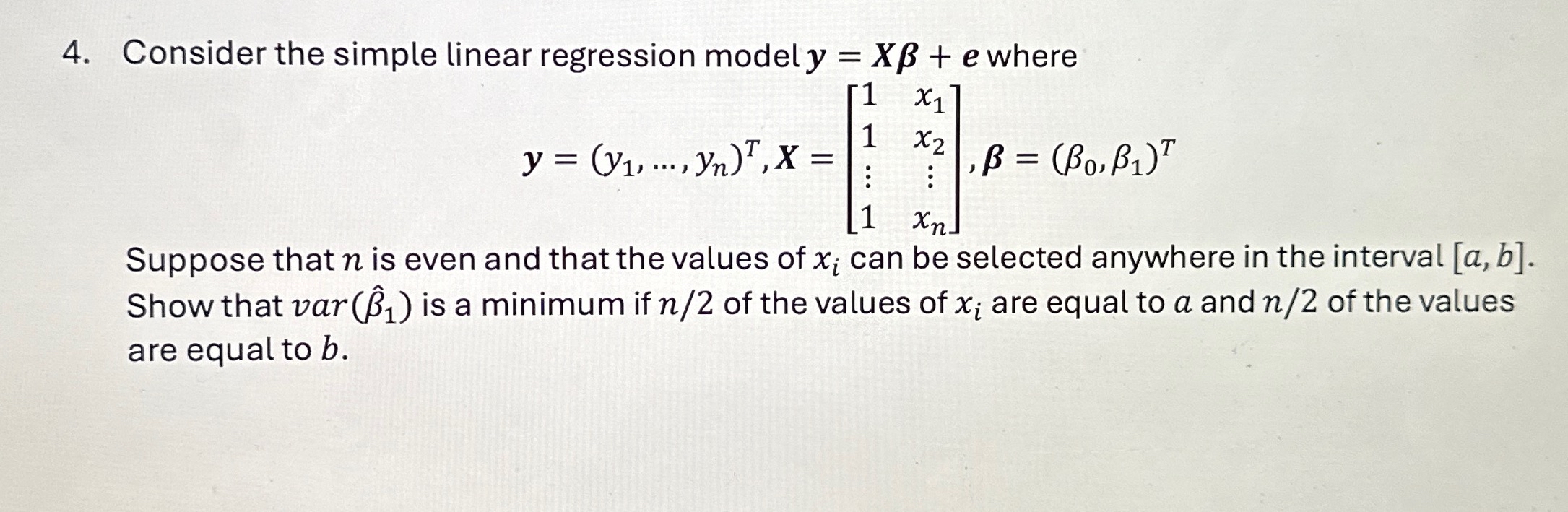 Solved Consider the simple linear regression model y=xβ+e | Chegg.com