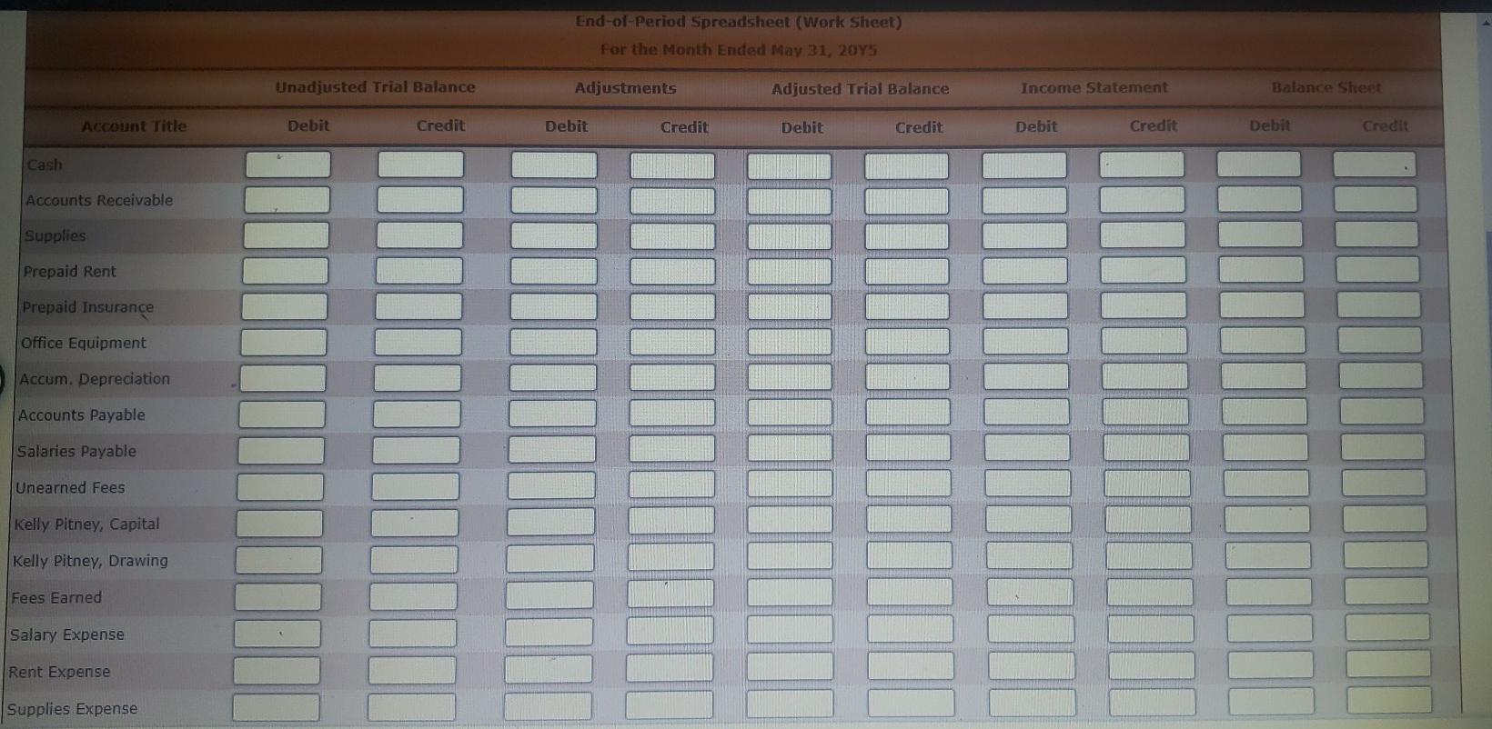 Solved Comprehensive Problem 1 Part 5: Work Sheet The | Chegg.com