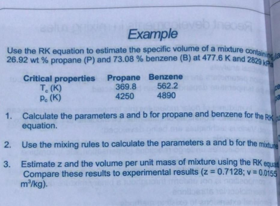 Solved Example Use the RK equation to estimate the specific | Chegg.com