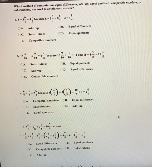 Solved Which method of computation, equal differences, | Chegg.com