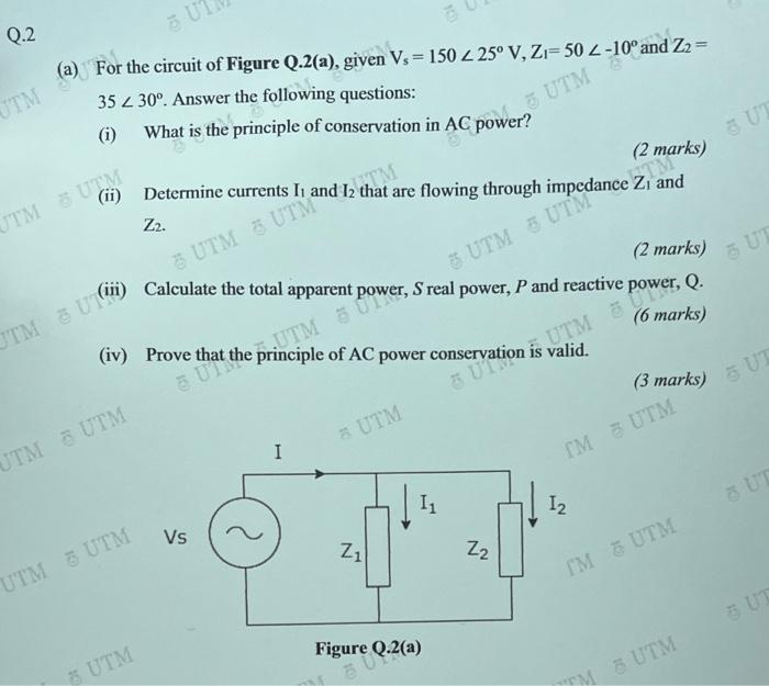 Solved 1 Q.2 BU 5 UTM UTM Ő UT (a) For the circuit of Figure | Chegg.com