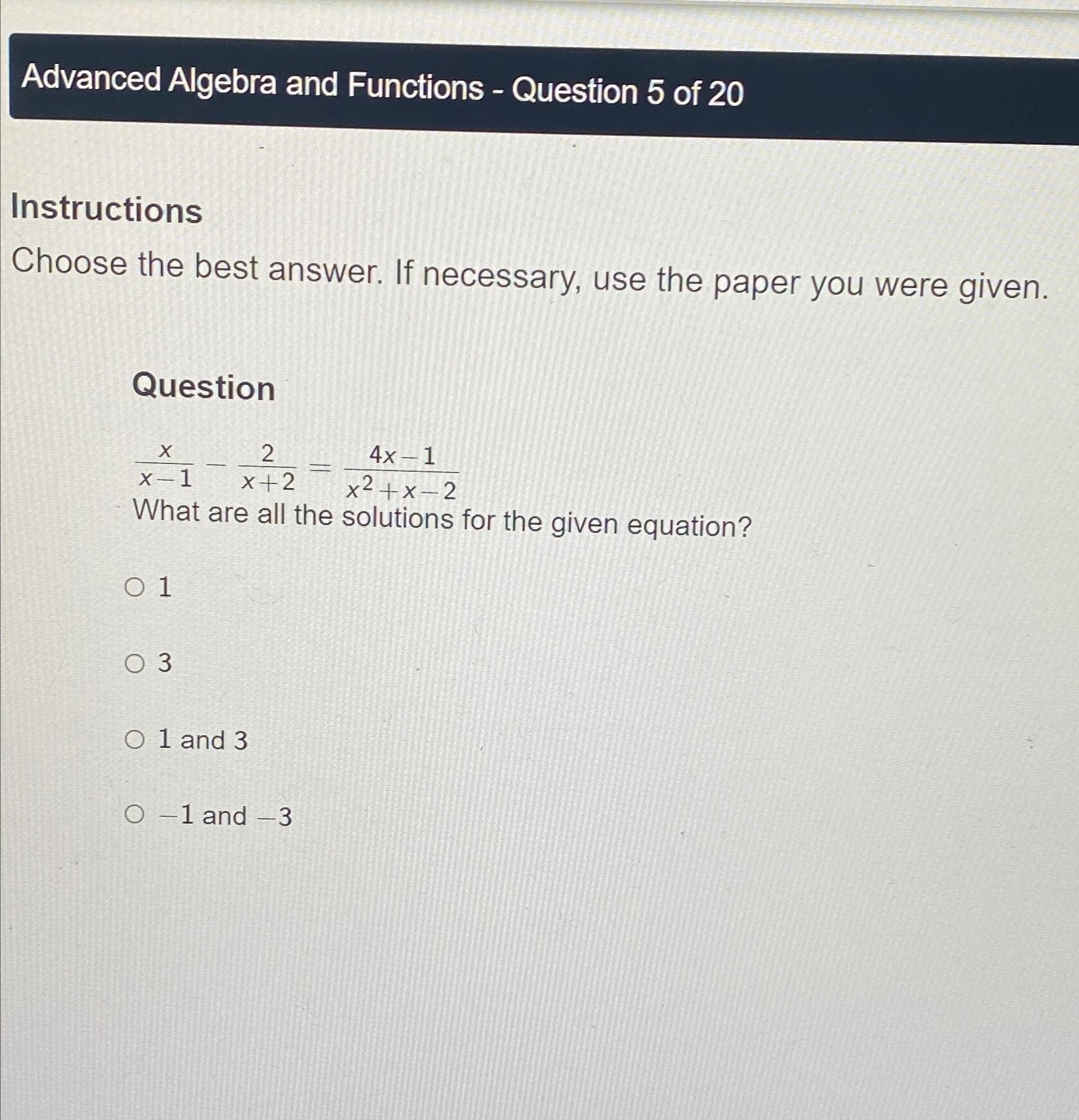 Solved Advanced Algebra and Functions - ﻿Question 5 ﻿of | Chegg.com