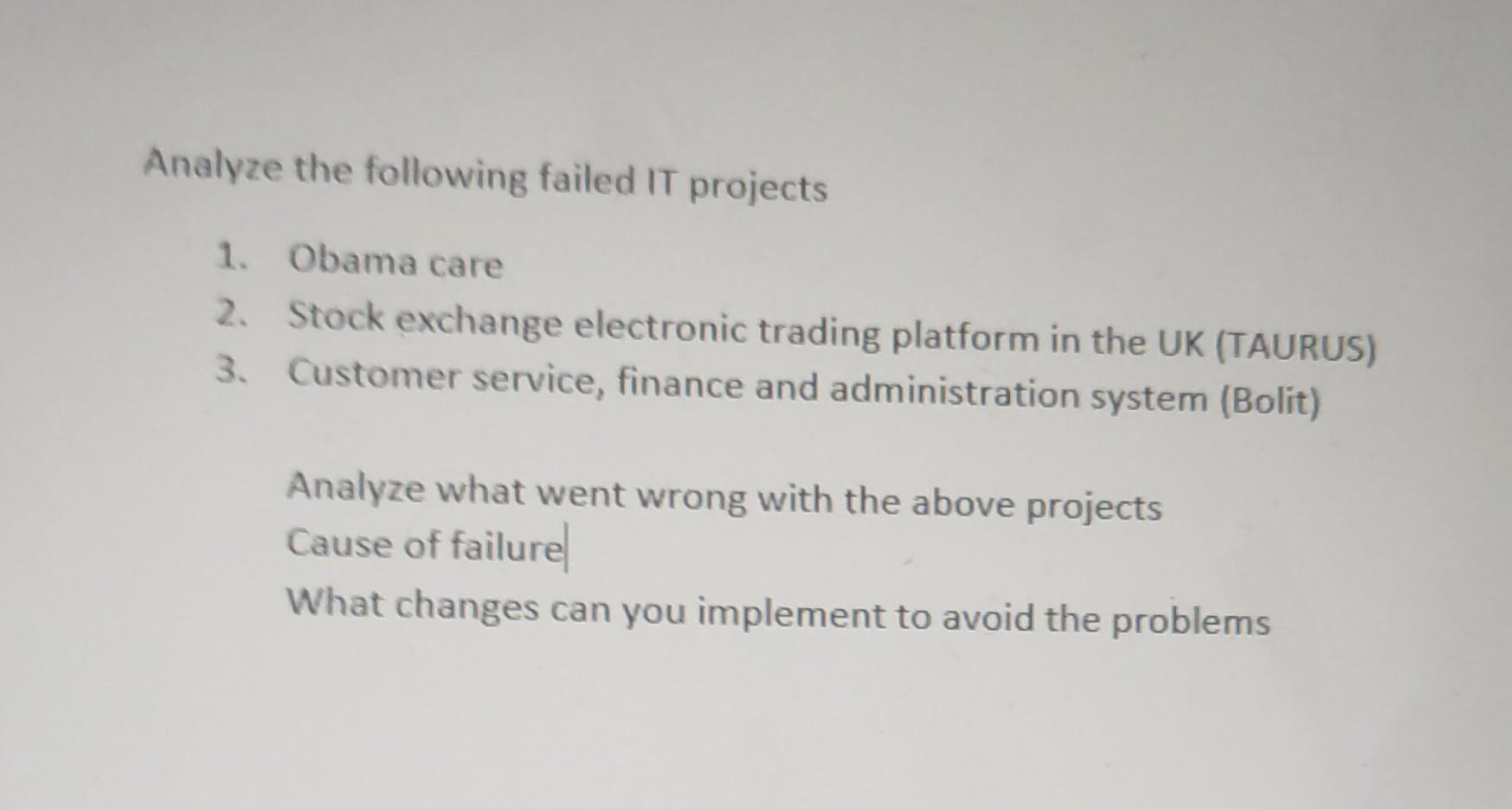 Solved Analyze the following failed IT projects 1. Obama | Chegg.com
