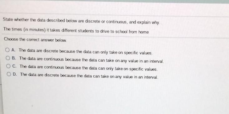 Solved State whether the data described below are discrete | Chegg.com