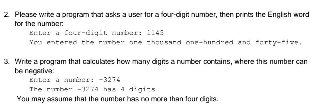 Solved 2. Please write a program that asks a user for a | Chegg.com