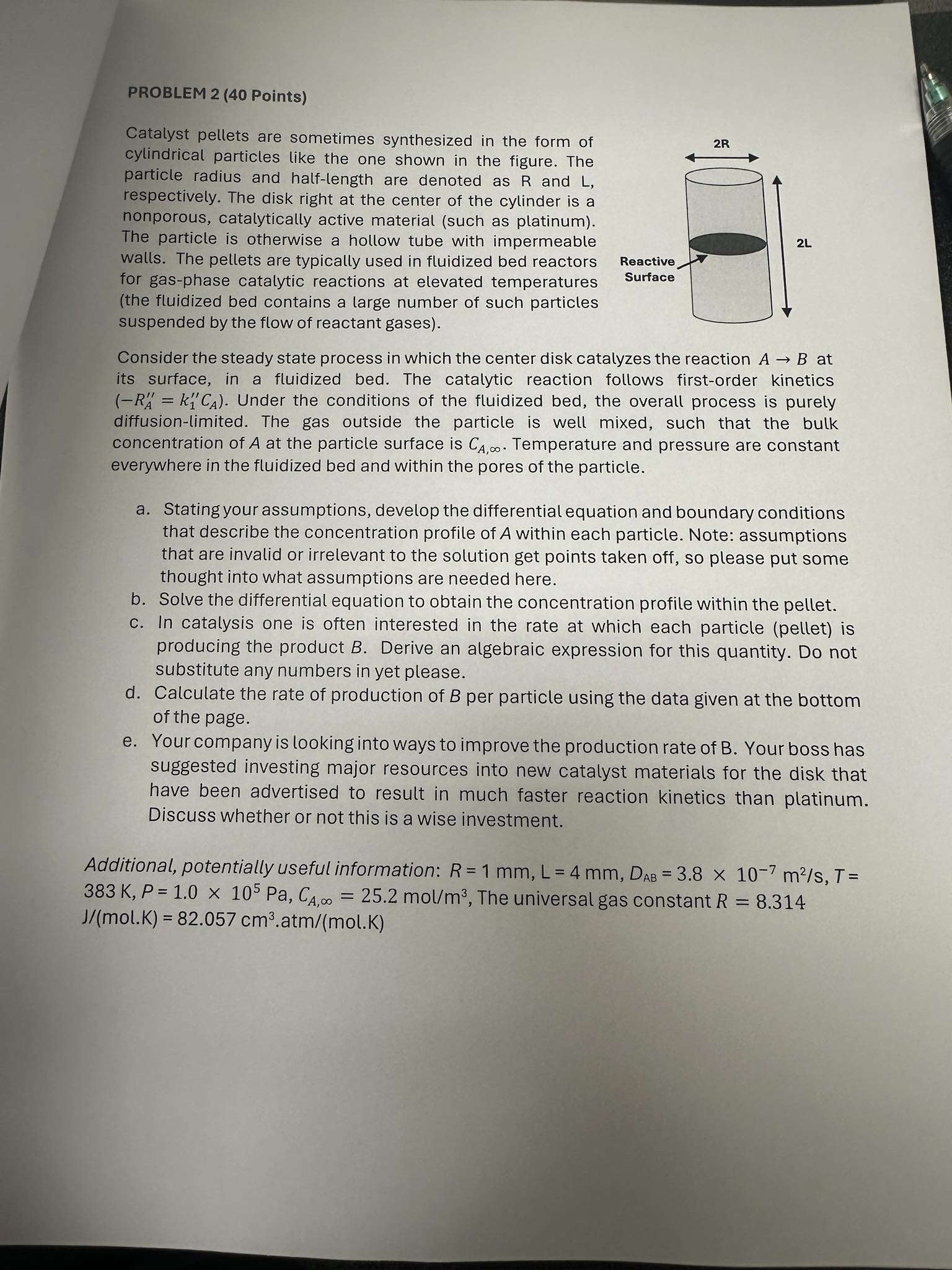 Solved PROBLEM 2 (40 ﻿Points)Catalyst pellets are sometimes | Chegg.com