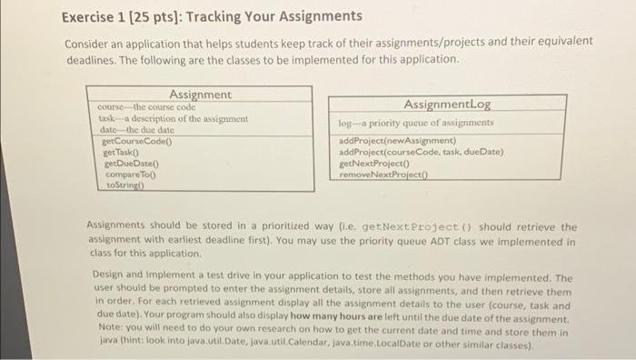 Solved Exercise 1 (25 pts]: Tracking Your Assignments | Chegg.com